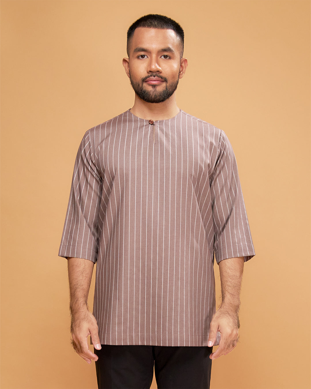 KURTA HADI (STRIPES) - BROWN – SONGKET DUNIA